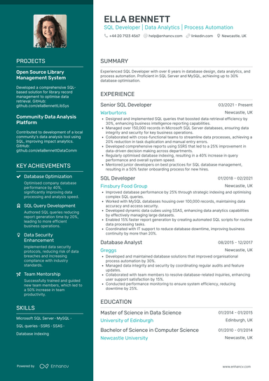 SQL Developer CV Examples & Guide for 2025