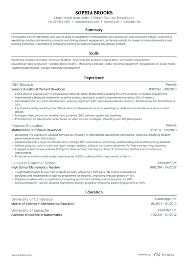 Math Teacher CV Examples & Guide for 2026