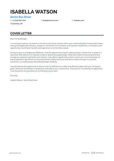Bus Driver Cover Letter Examples & Guide for 2025