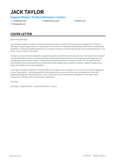 Support Worker Cover Letter Examples & Guide for 2025