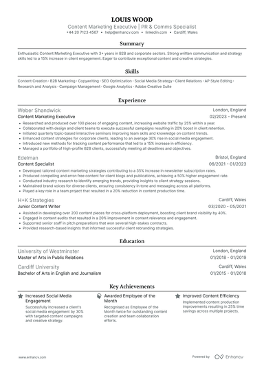 Content Marketing CV Examples & Guide for 2026