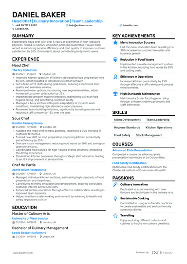 Sous Chef CV Examples & Guide for 2026