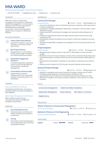 Construction Manager CV Examples & Guide for 2026