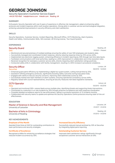 Security Guard CV Examples & Guide for 2026