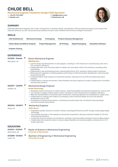 Mechanical Design Engineer CV Examples & Guide for 2026