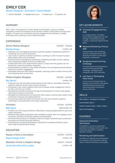 Motion Graphics CV Examples & Guide for 2026