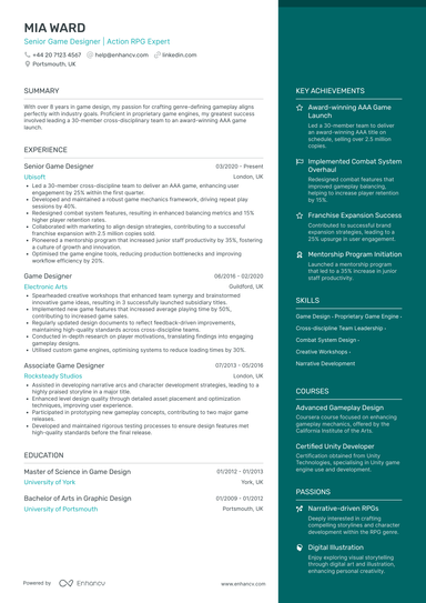 Game Design CV Examples & Guide for 2025