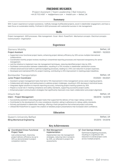 Project Engineer CV Examples & Guide for 2026