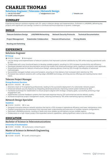 Network Engineer CV Examples & Guide for 2026