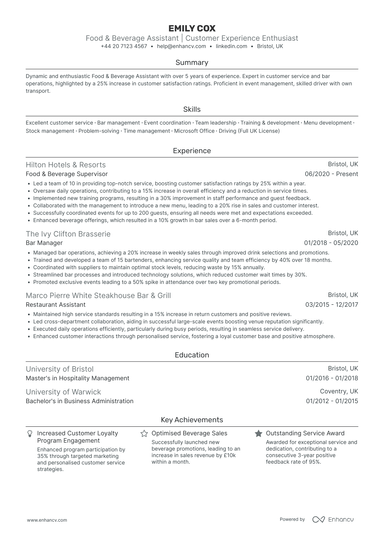 Waitress CV Examples & Guide for 2026