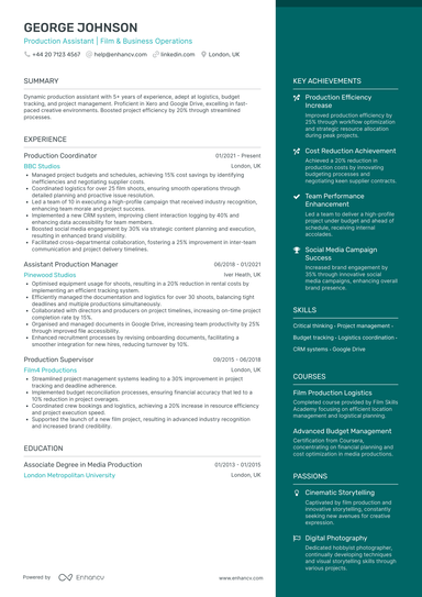 Film Production CV Examples & Guide for 2026