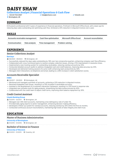 Accounts Receivable CV Examples & Guide for 2026