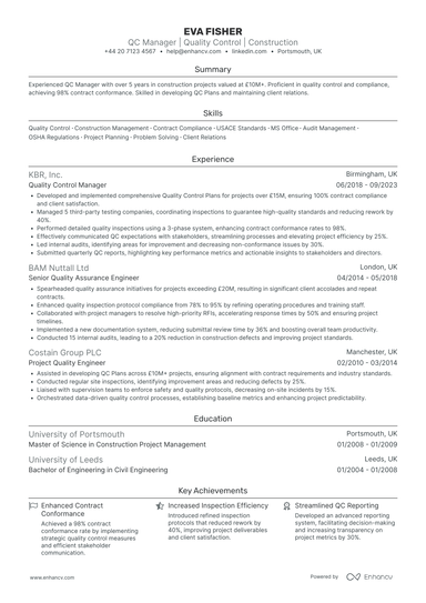 Construction Manager CV Examples & Guide for 2026
