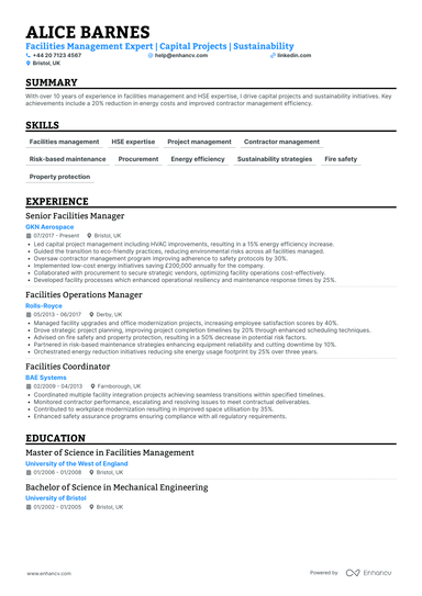 Facilities Manager CV Examples & Guide for 2026