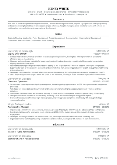 Chief of Staff CV Examples & Guide for 2026