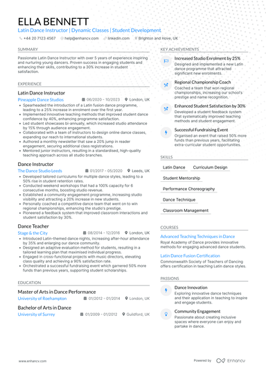 Dance Teacher CV Examples & Guide for 2026