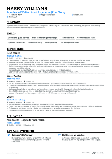 Waitress CV Examples & Guide for 2026