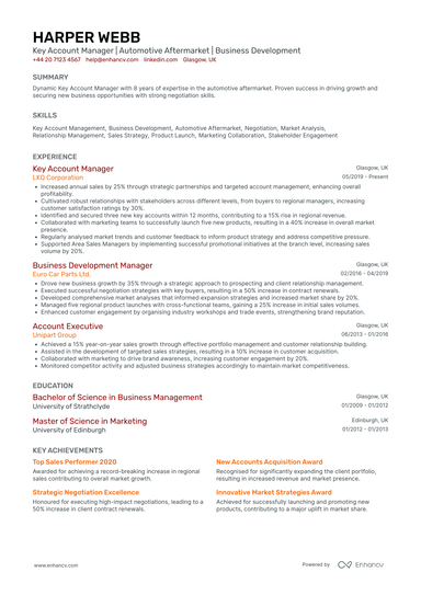 Key Account Manager CV Examples & Guide for 2026