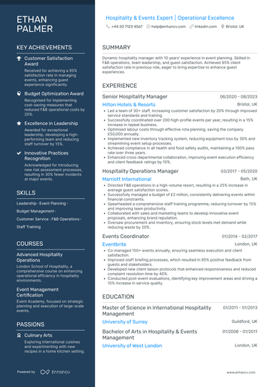 Hospitality Manager CV Examples & Guide for 2026