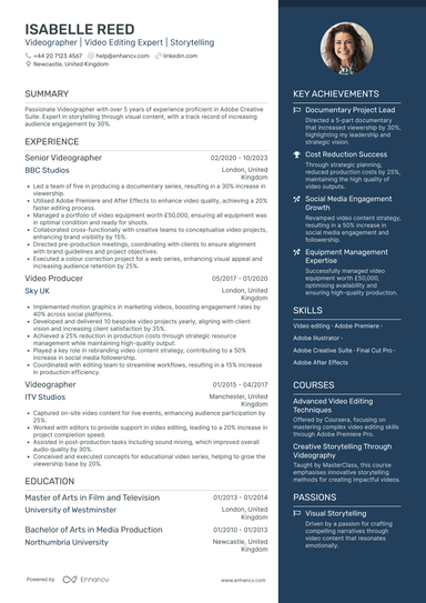 Cinematographer CV Examples & Guide for 2026