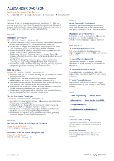 SQL Developer CV Examples & Guide for 2025