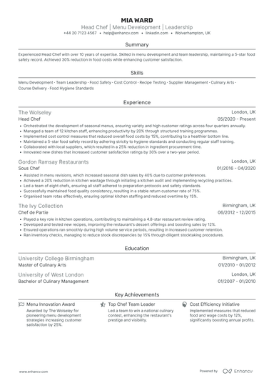 Chef CV Examples & Guide for 2026