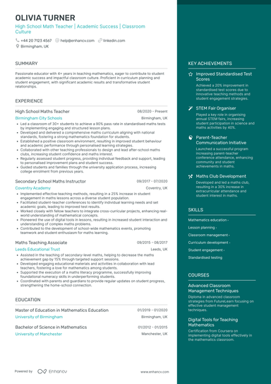 Math Teacher CV Examples & Guide for 2026