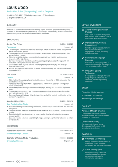 Cinematographer CV Examples & Guide for 2026