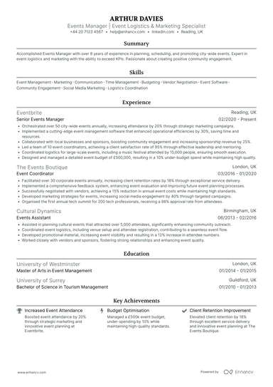 Events Manager CV Examples & Guide for 2026