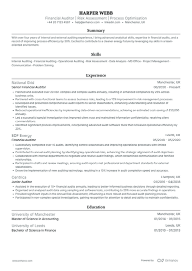 Auditor CV Examples & Guide for 2026