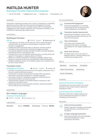 Translator CV Examples & Guide for 2025