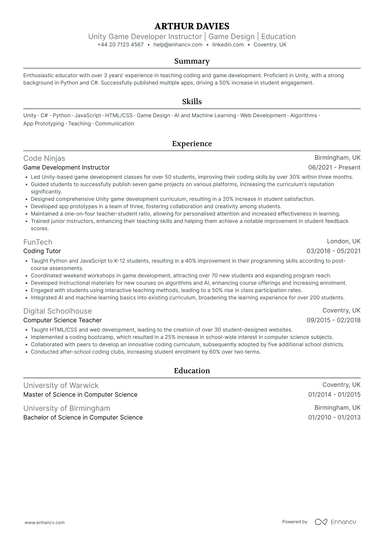 Game Developer CV Examples & Guide for 2026