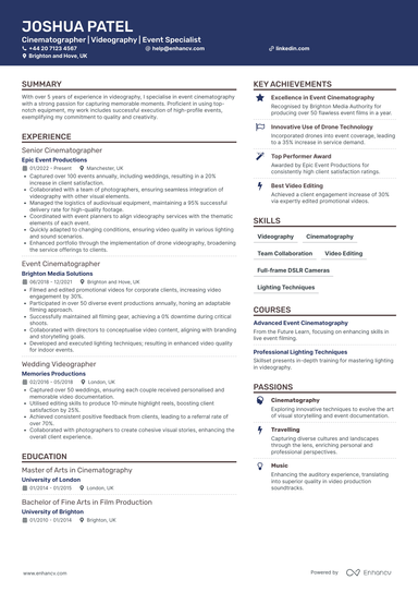 Cinematographer CV Examples & Guide for 2026