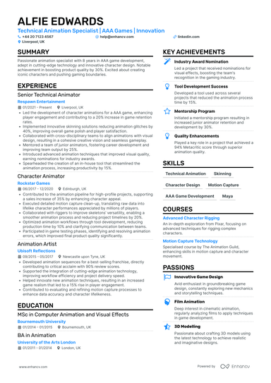 Animator CV Examples & Guide for 2026