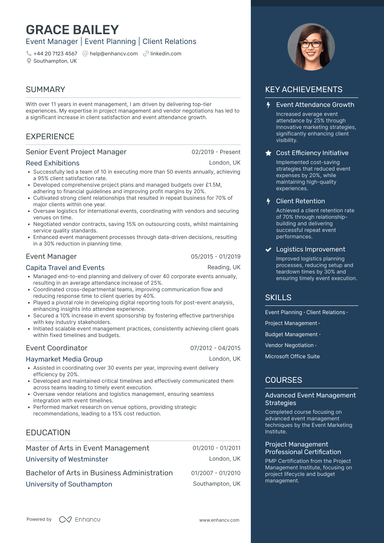 Events Manager CV Examples & Guide for 2026