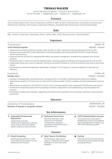 Devops Engineer CV Examples & Guide for 2025