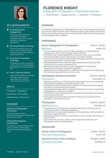 Cinematographer CV Examples & Guide for 2026