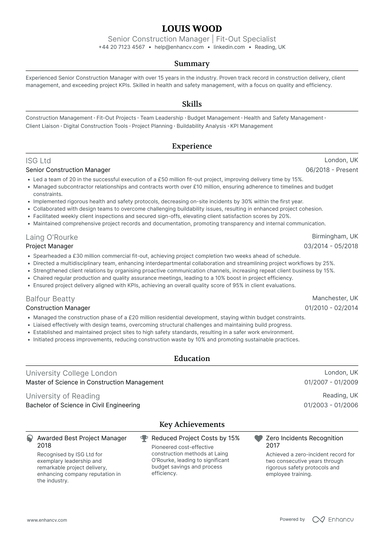 Construction Manager CV Examples & Guide for 2026
