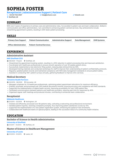 Receptionist Cv Examples & Guide For 2025
