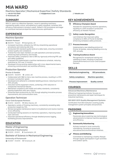 Machine Operator CV Examples & Guide for 2026