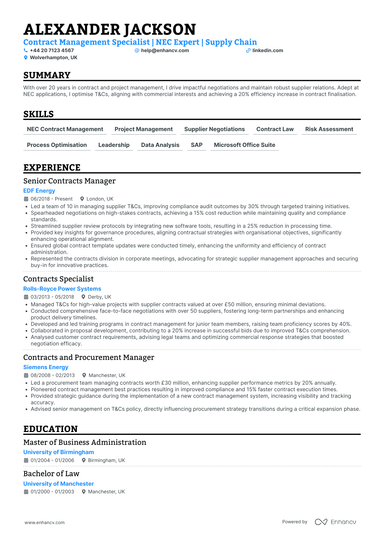 Contracts Manager CV Examples & Guide for 2026