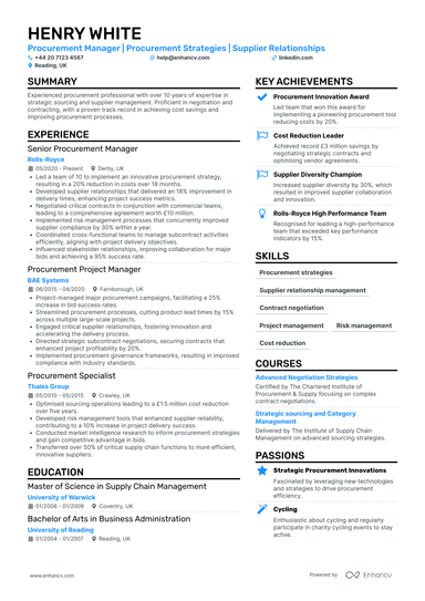 Procurement Manager CV Examples & Guide for 2026