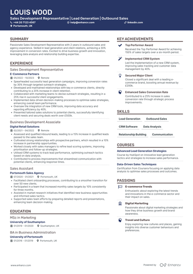 Sales Development Representative CV Examples & Guide for 2026