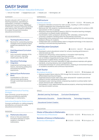 Math Teacher CV Examples & Guide for 2026