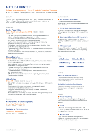 Cinematographer CV Examples & Guide for 2026