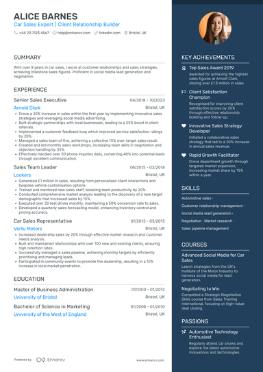 Car Salesman CV Examples & Guide for 2026