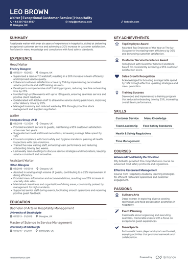 Waitress CV Examples & Guide for 2026