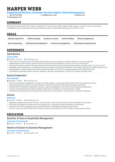 Coffee Shop CV Examples & Guide for 2026