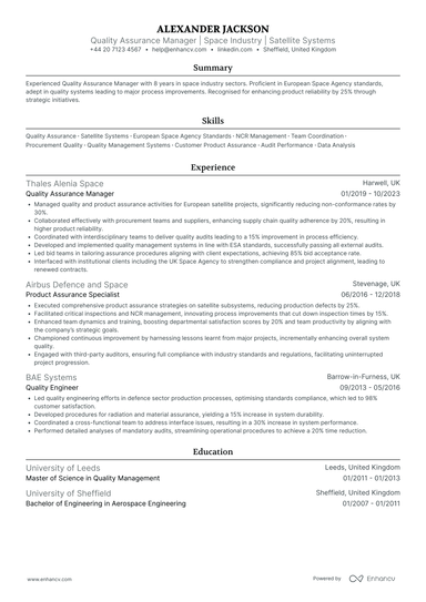 Aerospace Engineering CV Examples & Guide for 2026