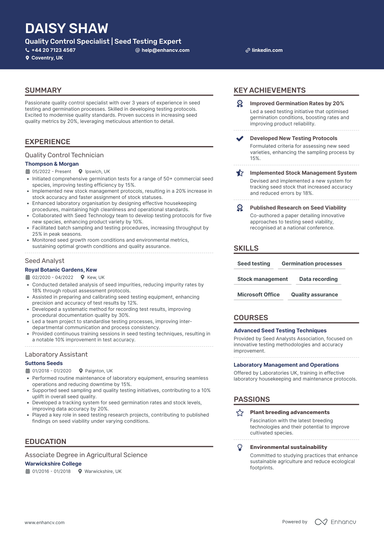 Quality Control CV Examples & Guide for 2026